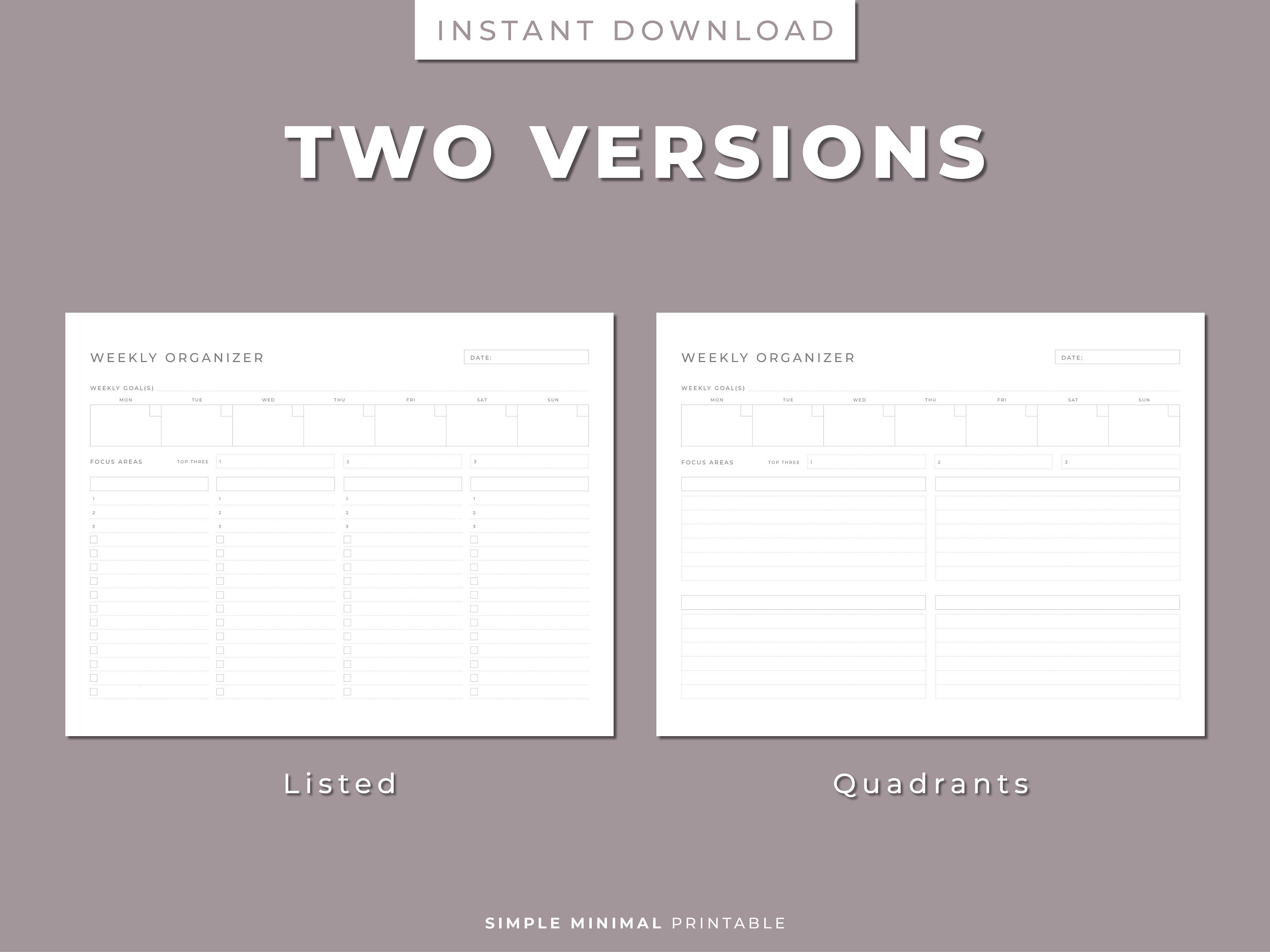 Weekly Task Organizer Printable: Minimalist Goals Planner (letter/a4 ...