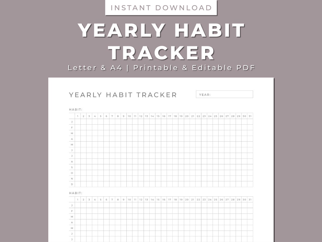 Yearly Habit Tracker Printable Planner, Routine Tracker, Annual Goal ...