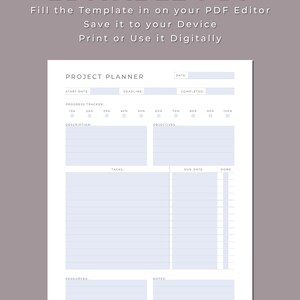 Project Planner Printable, Objects, Tasks, Resource Planner, Business ...