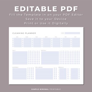 Cleaning Planner Printable, Daily Weekly Monthly Quarterly Semi-annual ...