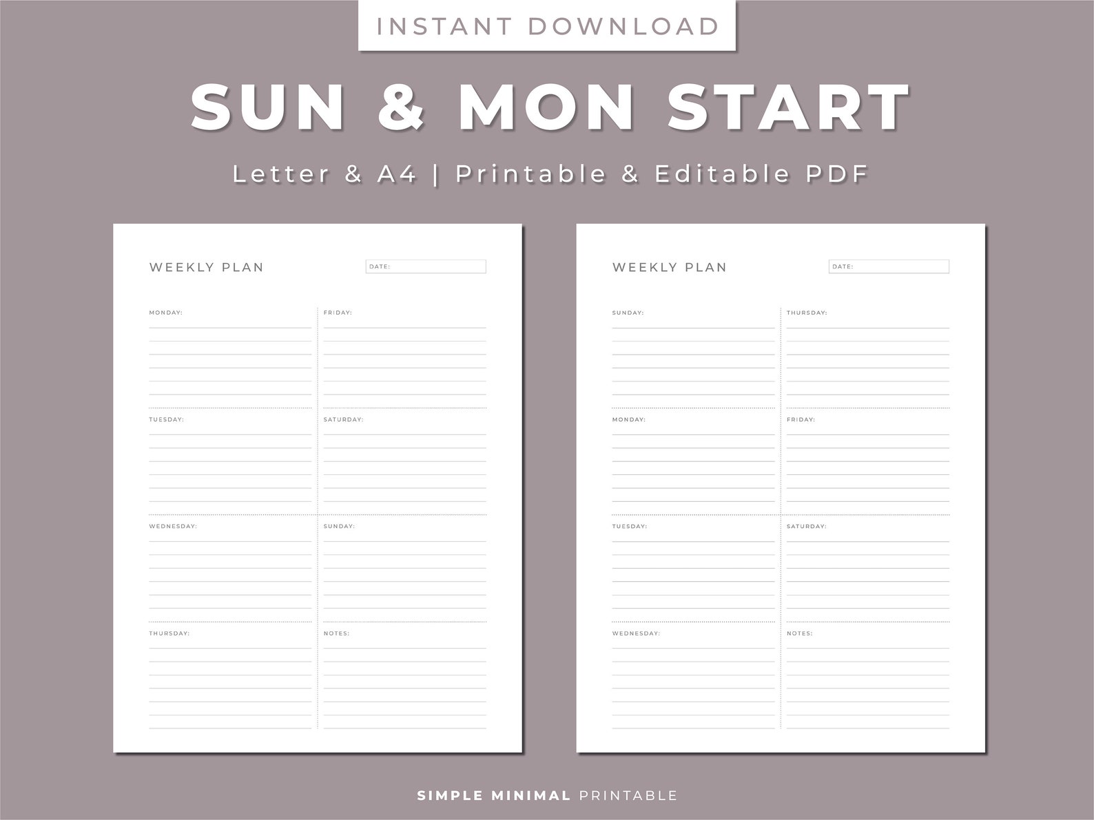 Weekly Day Planner Printable, Editable, Undated Planner, Instant ...