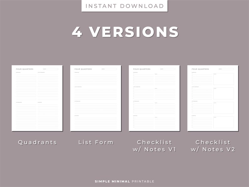 Four Quarters Daily Printable Planner, Morning, Late Morning, Afternoon ...