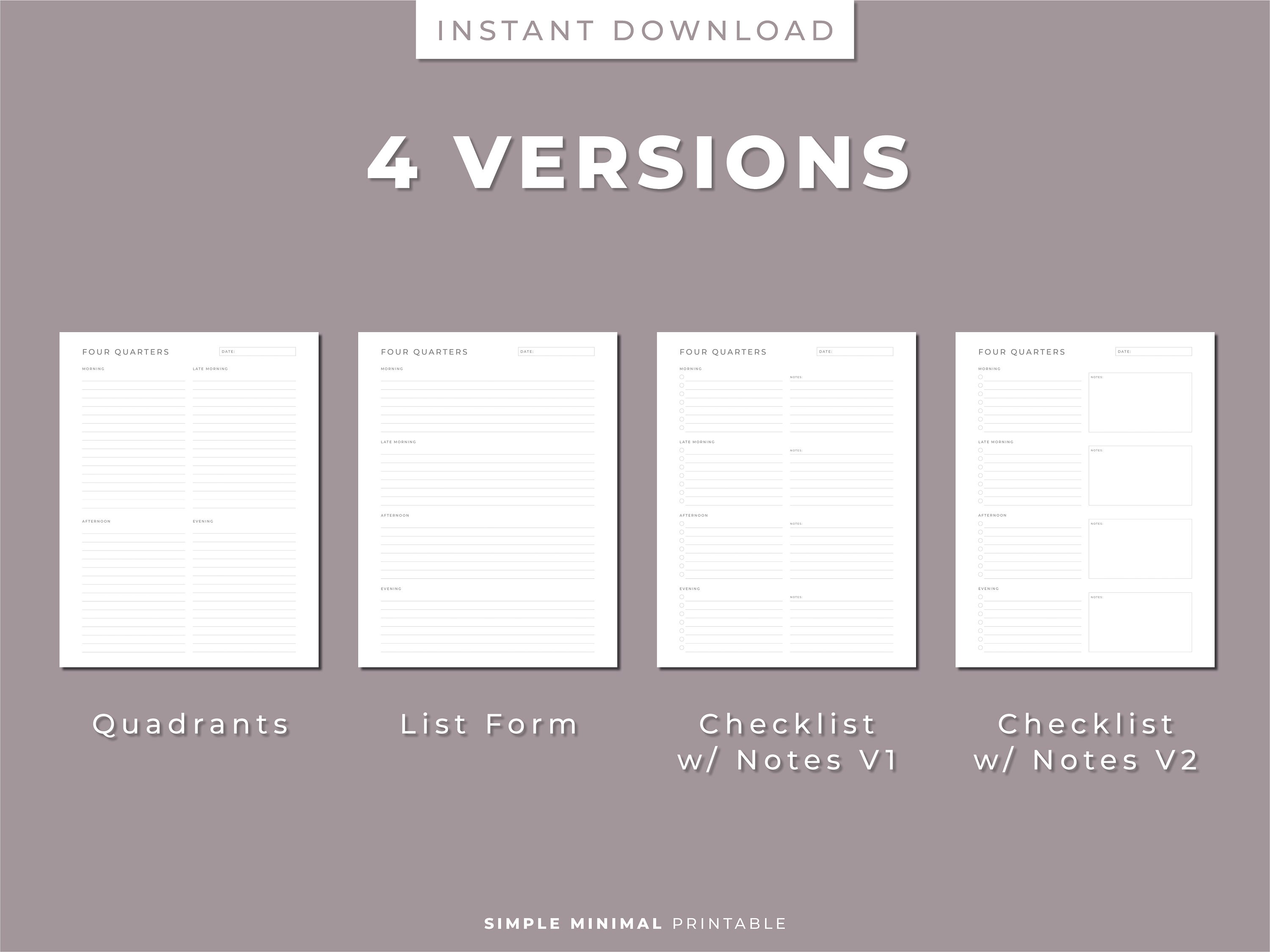 Four Quarters Daily Printable Planner, Morning, Late Morning, Afternoon ...
