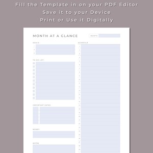 Month at A Glance Printable: Schedule & Notes (letter/a4) (PDF) - Etsy