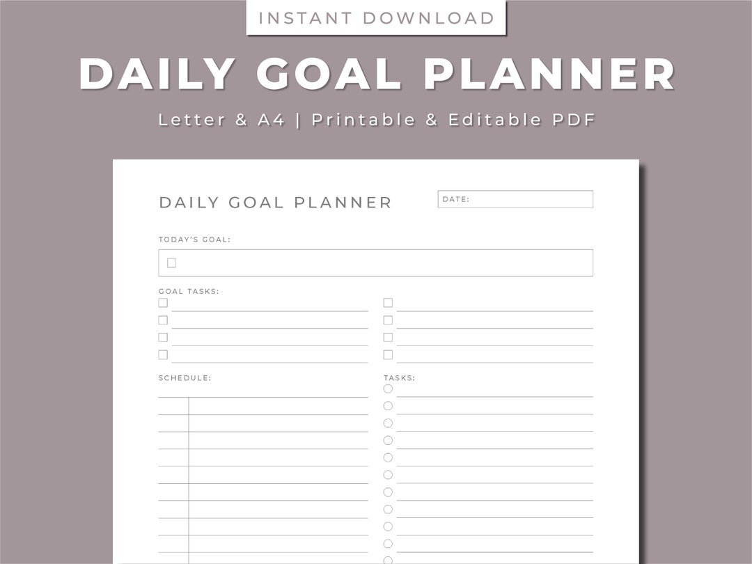 Daily Goal Planner: Printable, Editable, Undated (letter/a4 PDF) - Etsy