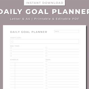 Daily Goal Planner, Printable & Editable, Undated Planner, Instant ...