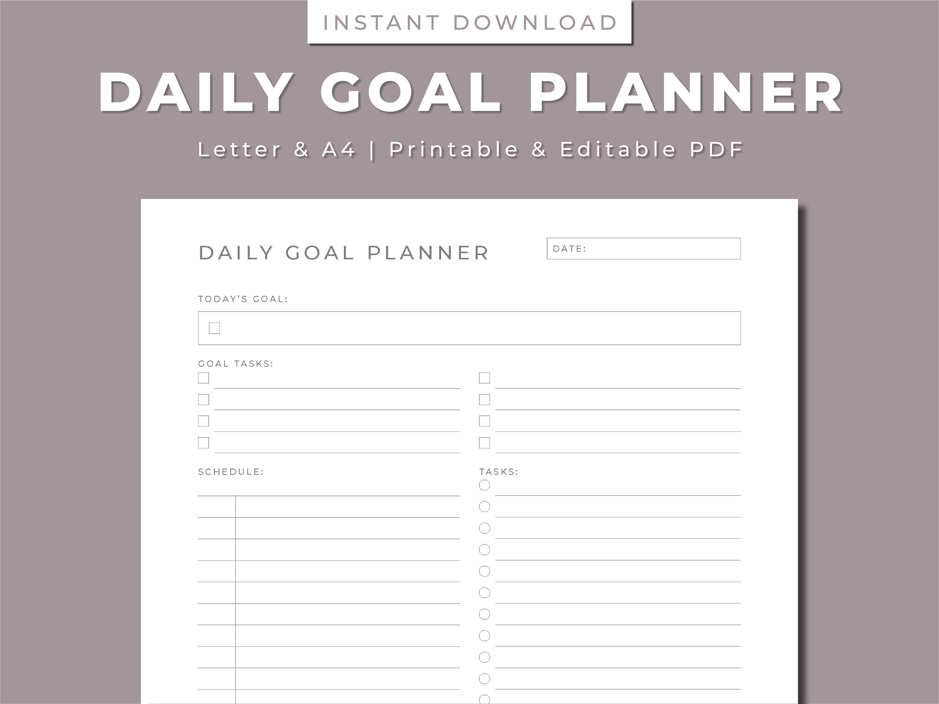 Daily Goal Planner, Printable & Editable, Undated Planner, Instant ...