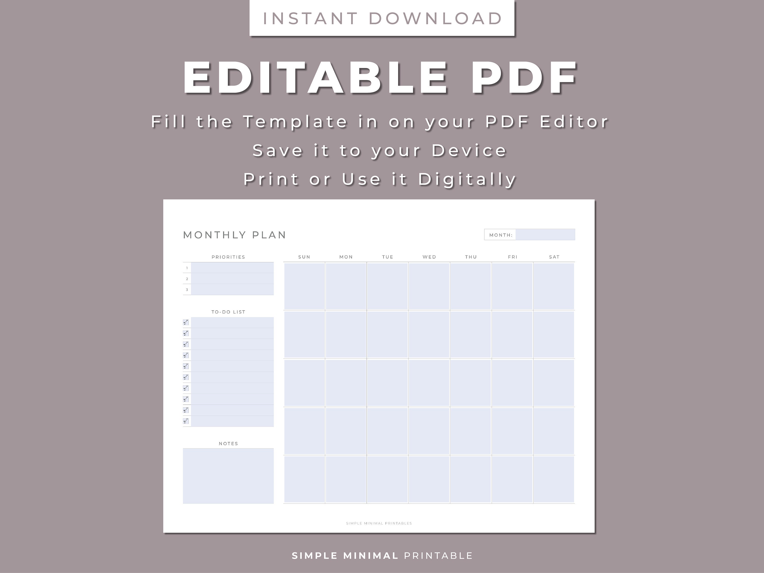 Monthly Productivity Planner Printable: Letter/a4 (PDF Download) - Etsy