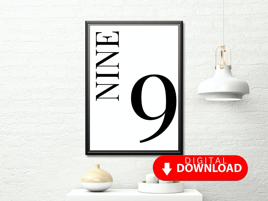 Number 9 Sign Printable, Table Number, Home Decor, Number Nine Sign ...