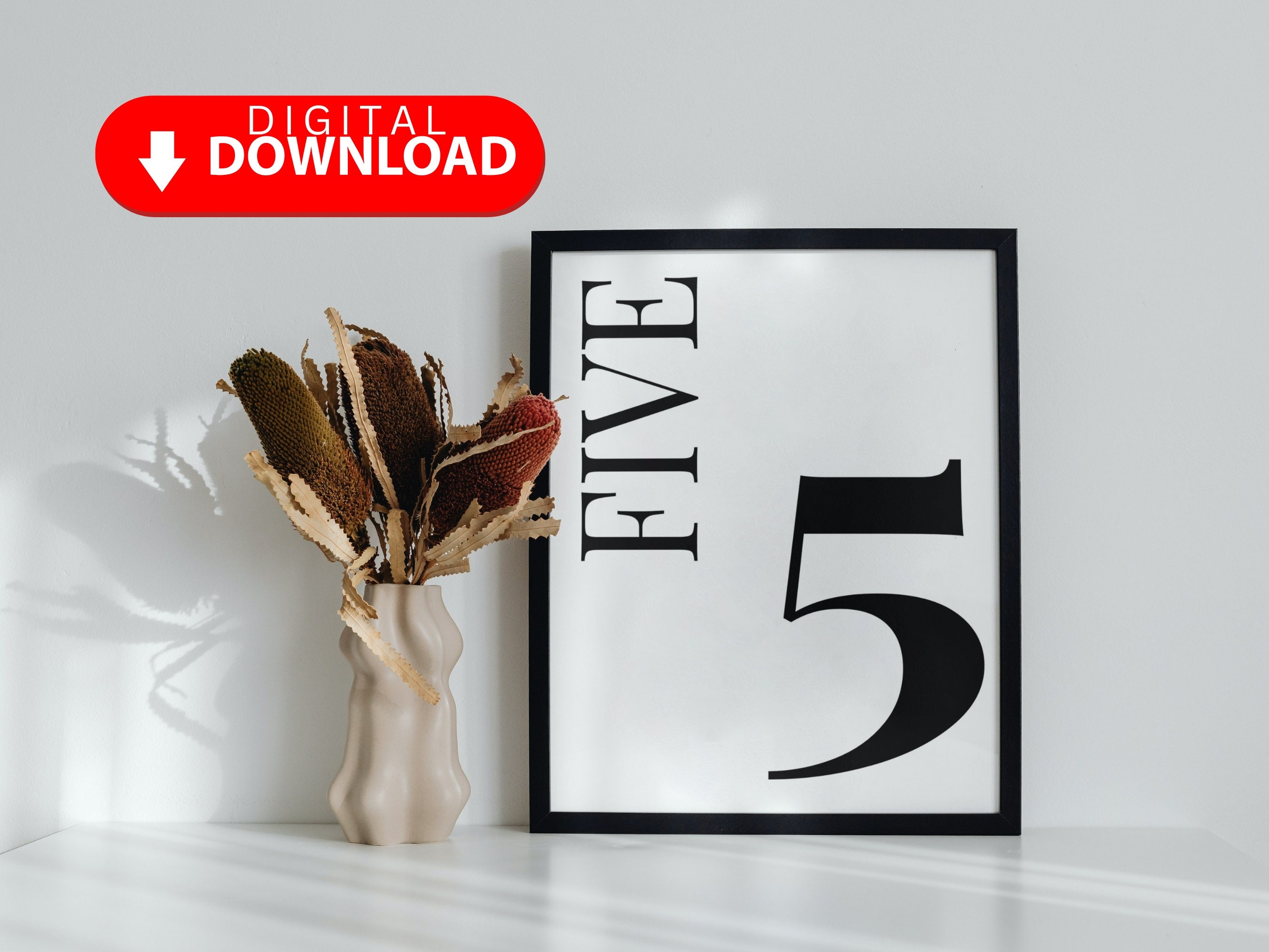 Number 5 Sign Printable, Table Number, Home Decor, Number Five Sign ...