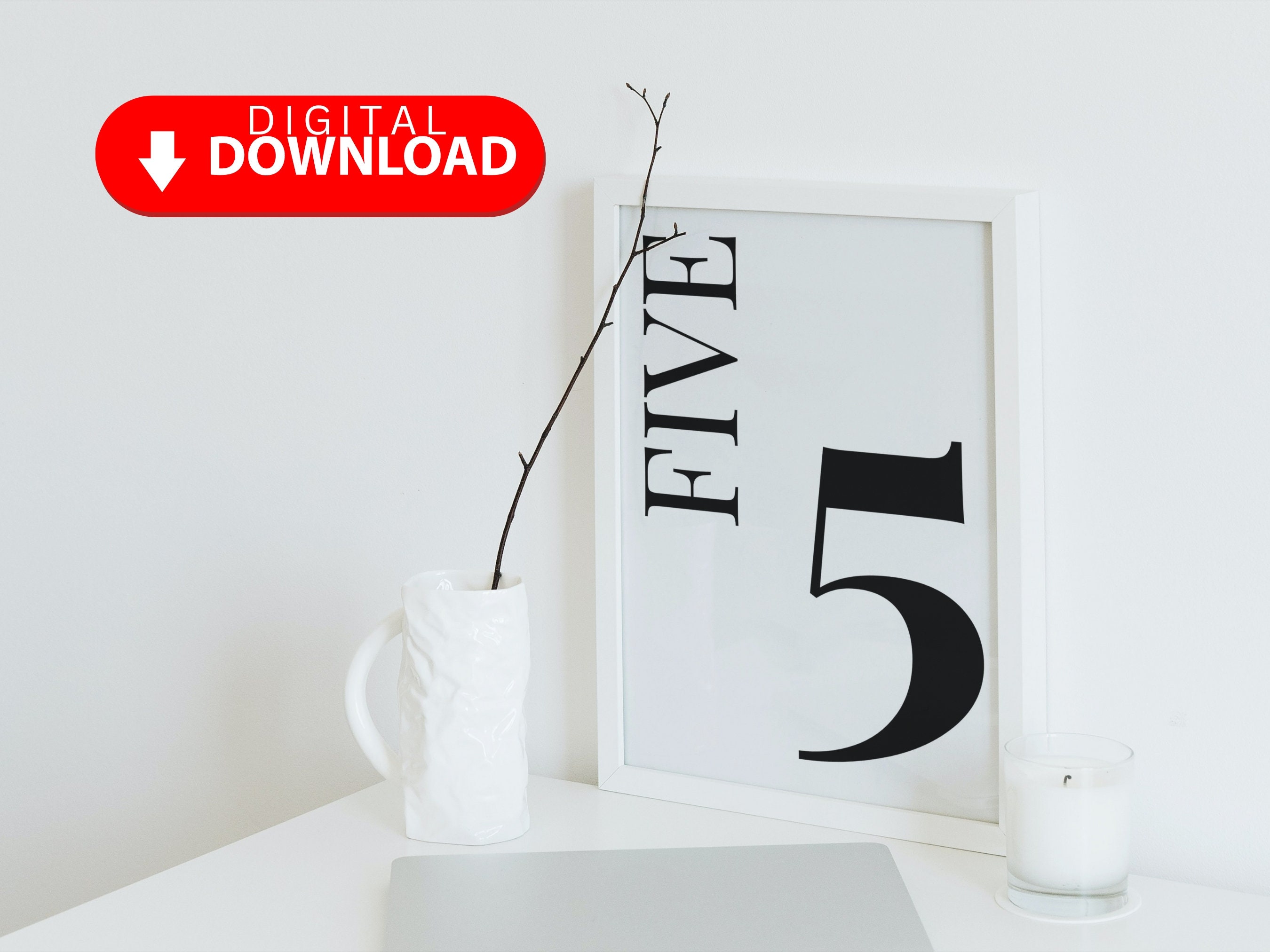 Number 5 Sign Printable, Table Number, Home Decor, Number Five Sign ...