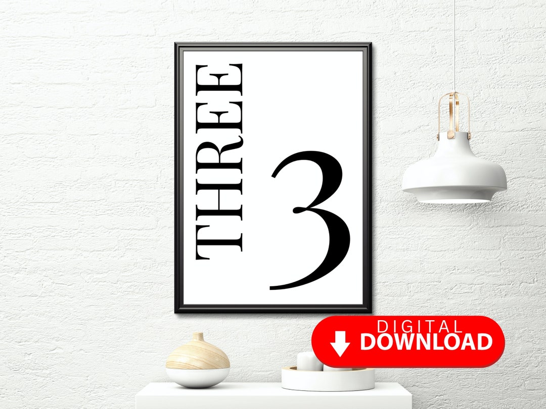 Number 3 Sign Printable, Table Number, Home Decor, Number Three Sign ...