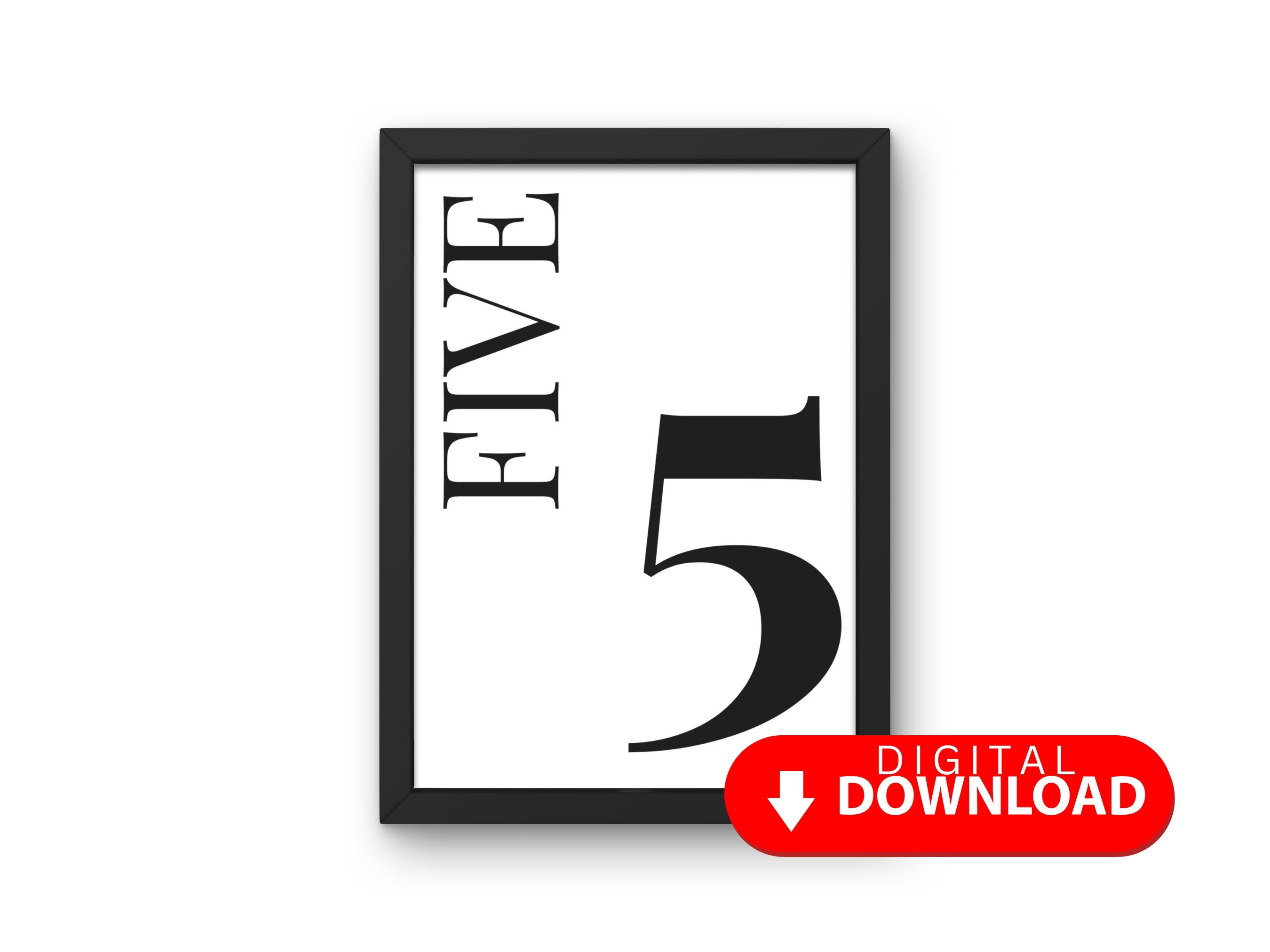 Number 5 Sign Printable, Table Number, Home Decor, Number Five Sign ...