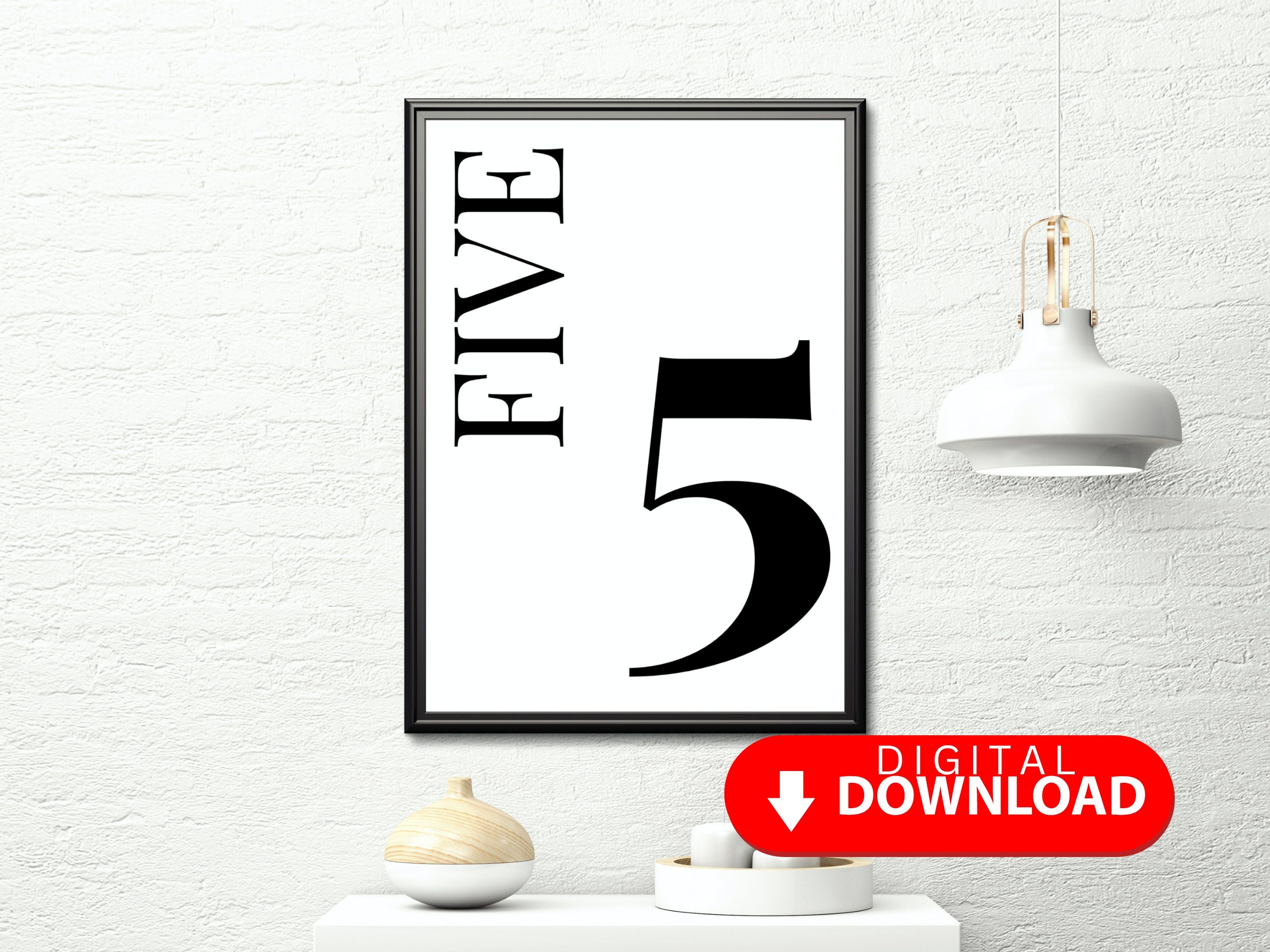 Number 5 Sign Printable, Table Number, Home Decor, Number Five Sign ...