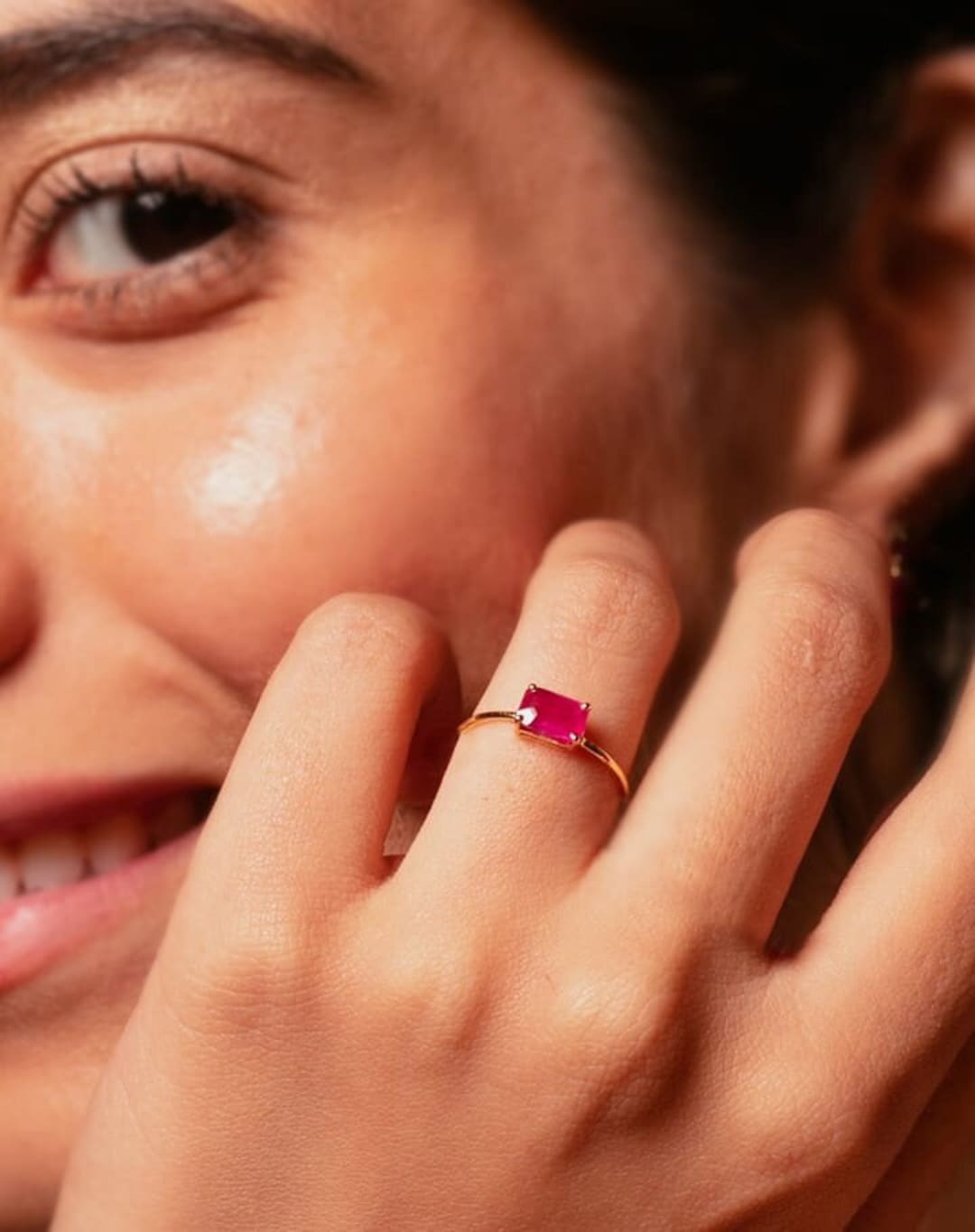 14k Gold Natural Ruby Dainty Stacking Ring, Gold Minimalist Ring, Simple Ruby Ring Sterling ...