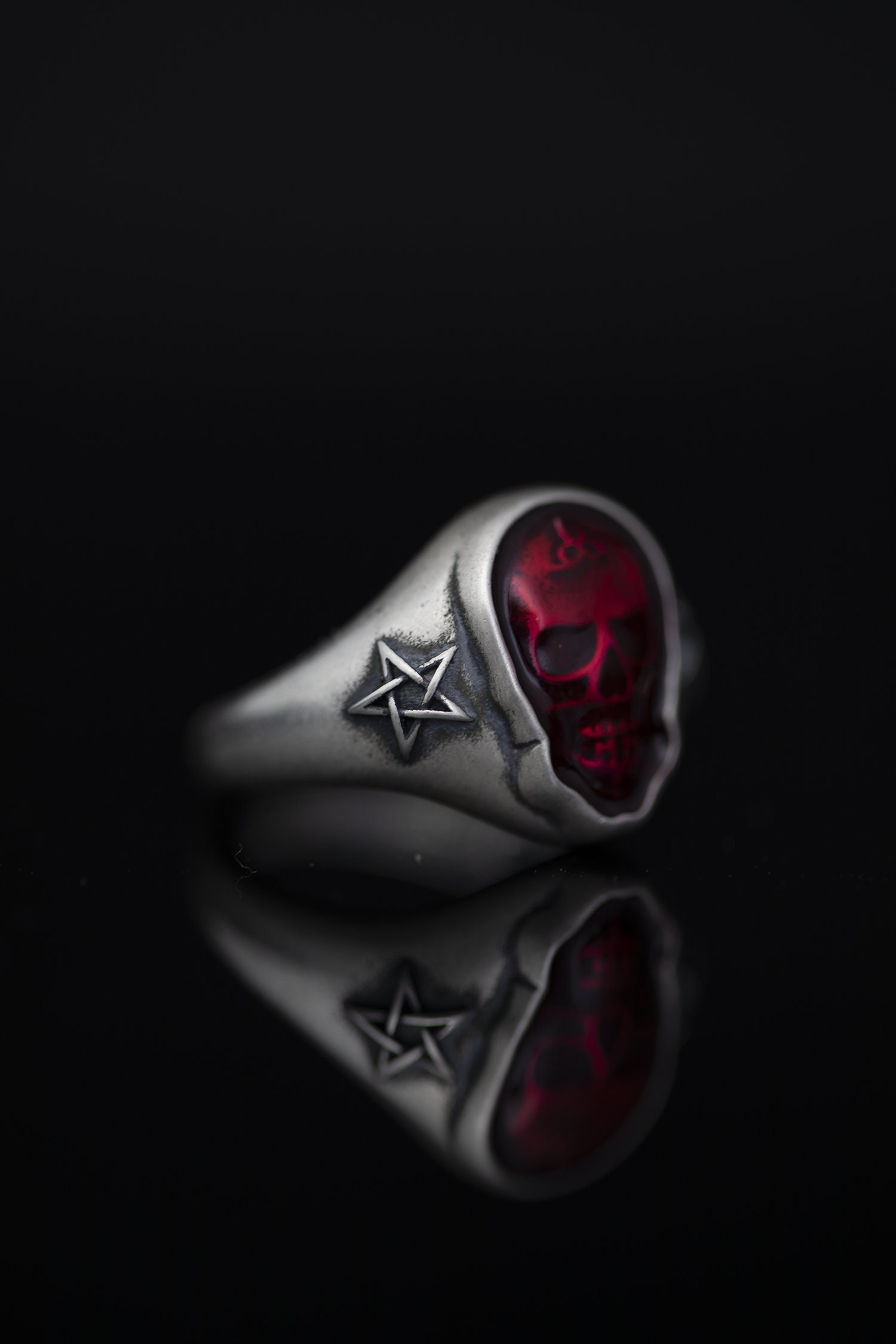 Unholy Sacrifice Skull Ring Pentagram Detailing - Etsy