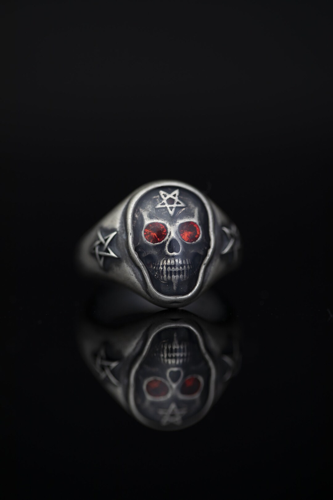 925 Silver Unholy Skull Ring W/ Red Cubic Zirconia Eyes - Etsy