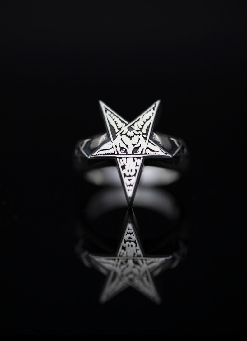 Baphomet 925 Sterling Silver Pentacle Ring - Etsy