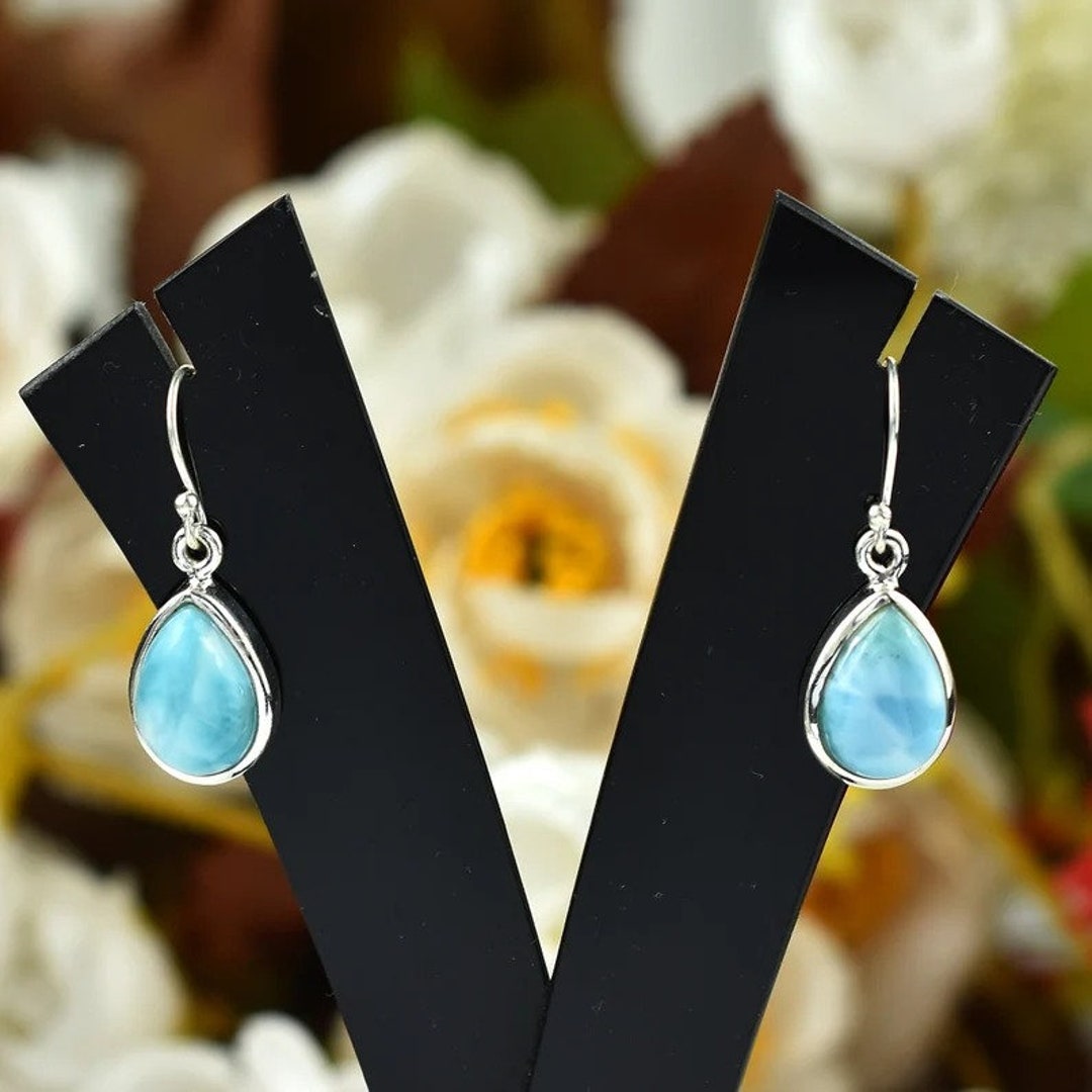 Natural Larimar Earrings 925 Sterling Silver Earrings Larimar Gemstone Earrings Women Earrings ...