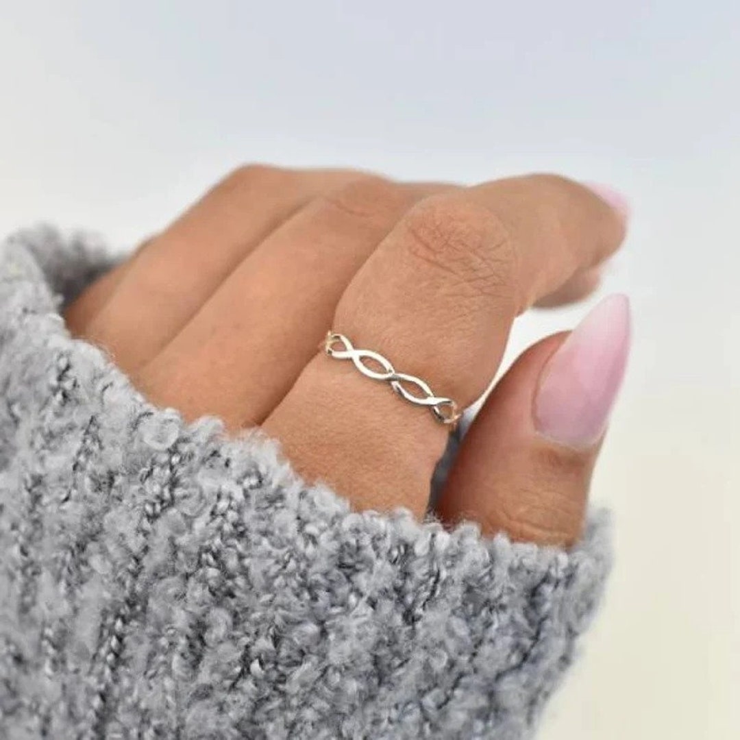 Petite Intertwined Braid Infinity Sterling Silver Ring, Stackable Thumb ...