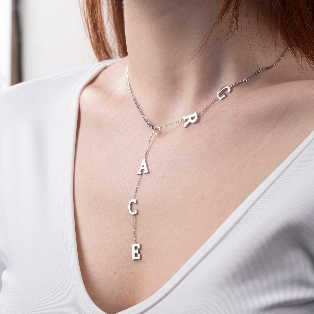 Lariat Y Shaped Name Necklace, Letter Name Necklace, Unique ...