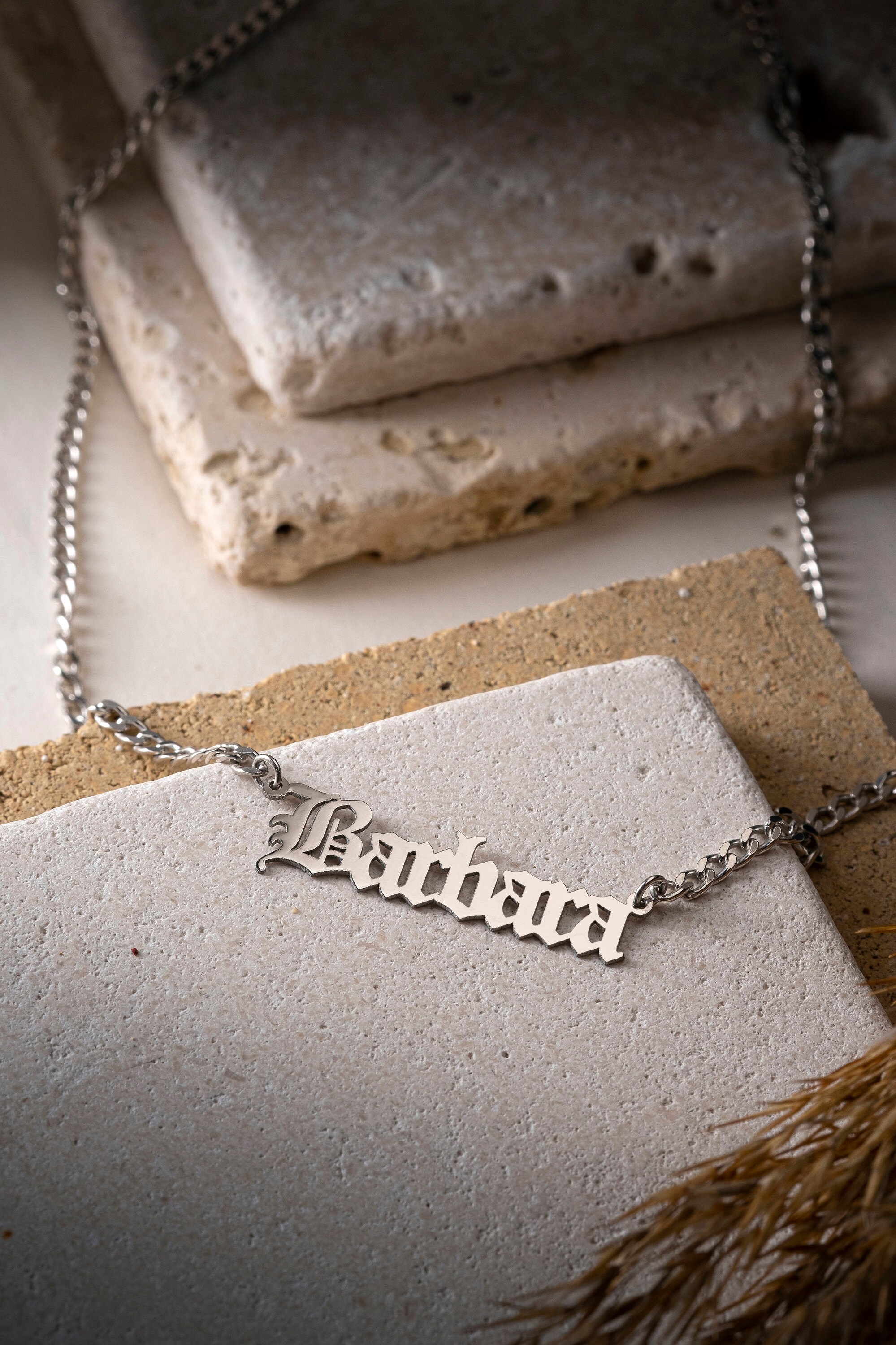 Old English Name Necklace, Name Plate Necklace, Old English Name Plate ...