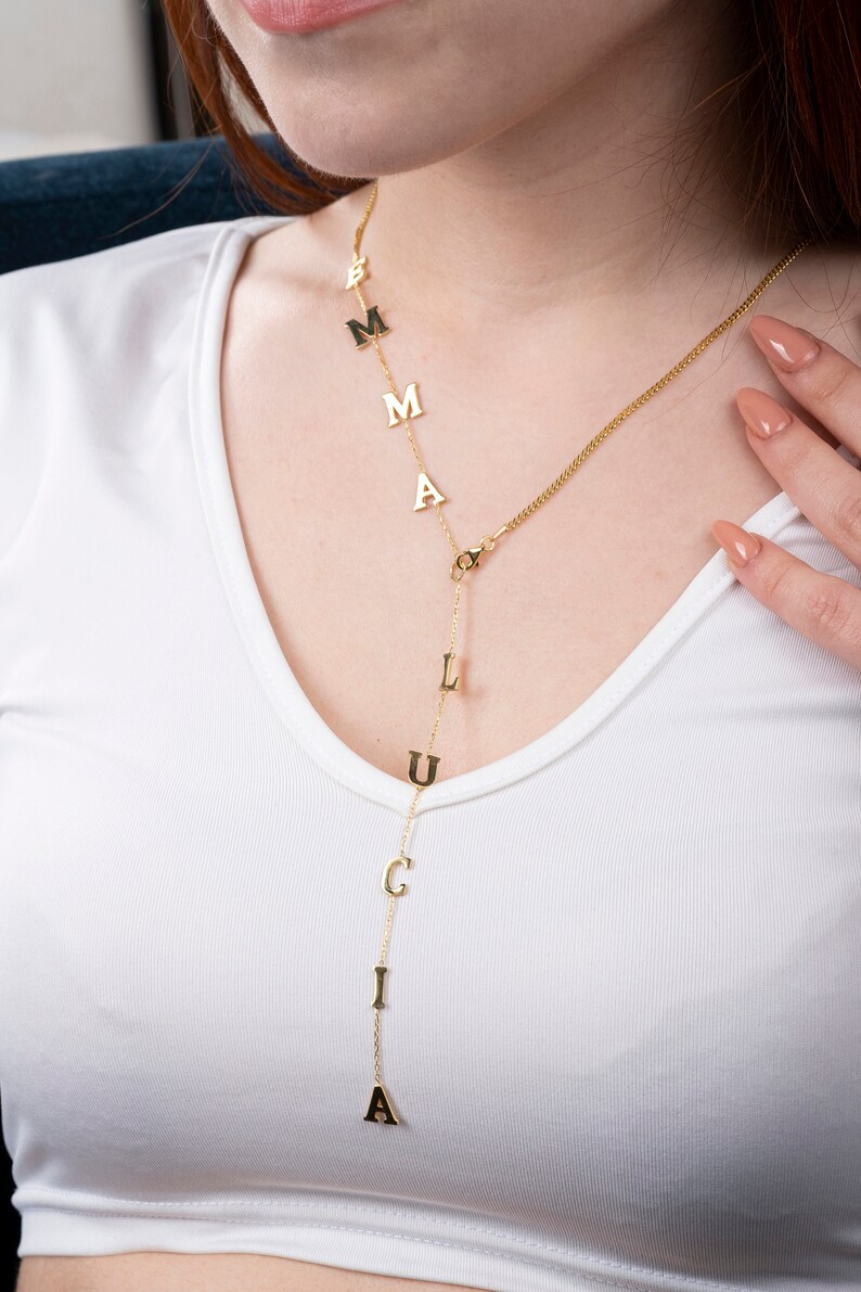 Lariat Y Shaped Name Necklace, Letter Name Necklace, Unique ...