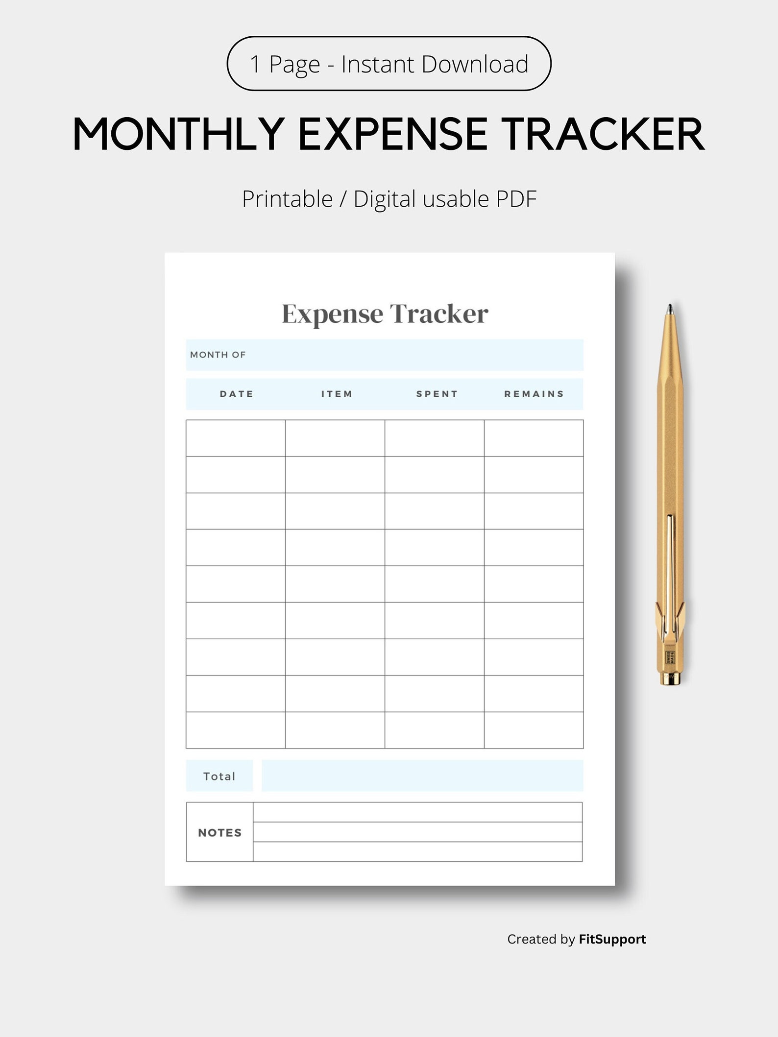 Expense Tracker Printable, Monthly Budget Help / Personal Life, Productivity Planner, Everyday ...