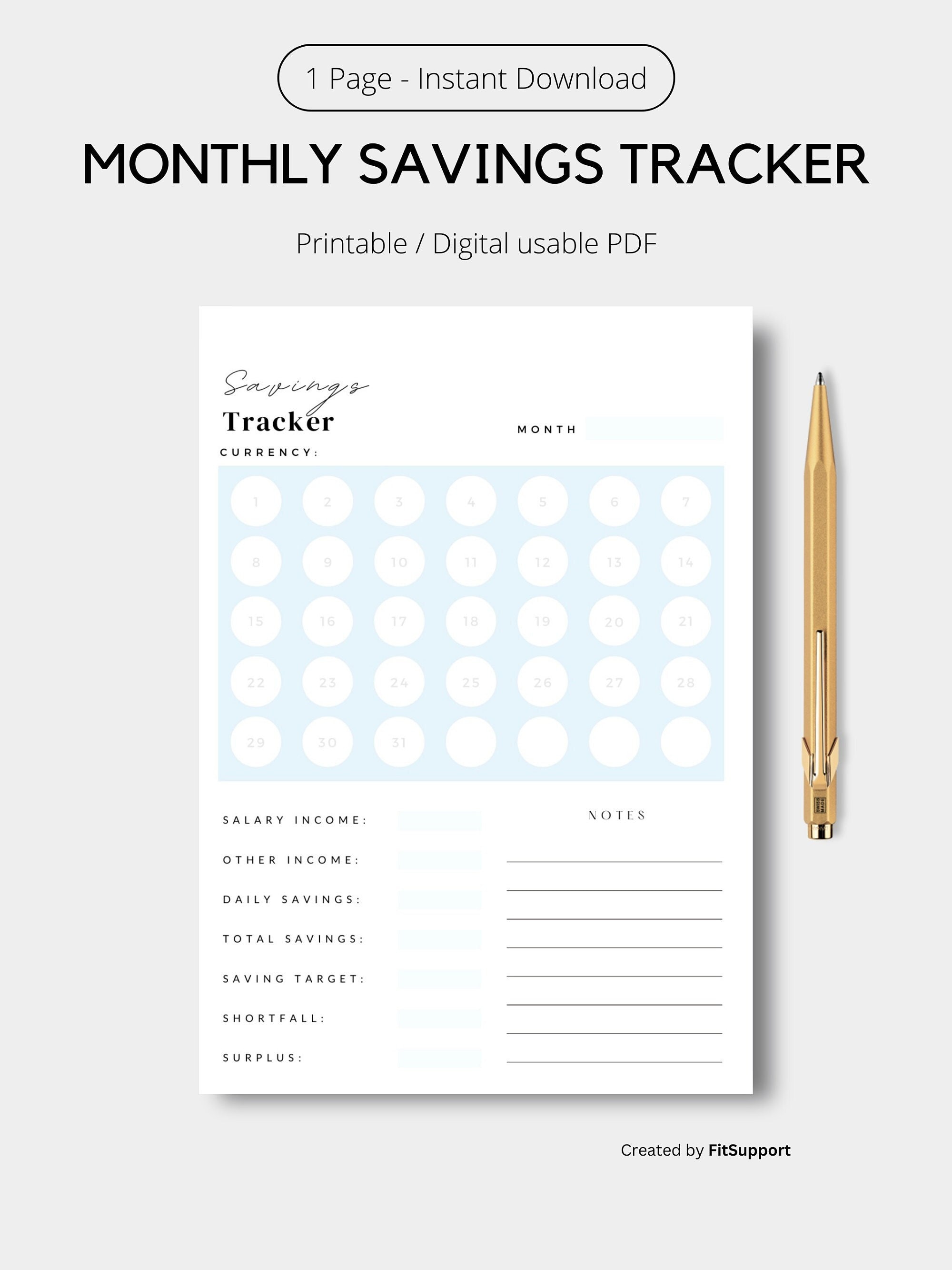 Savings Tracker Printable, Monthly Savings / Personal Life ...