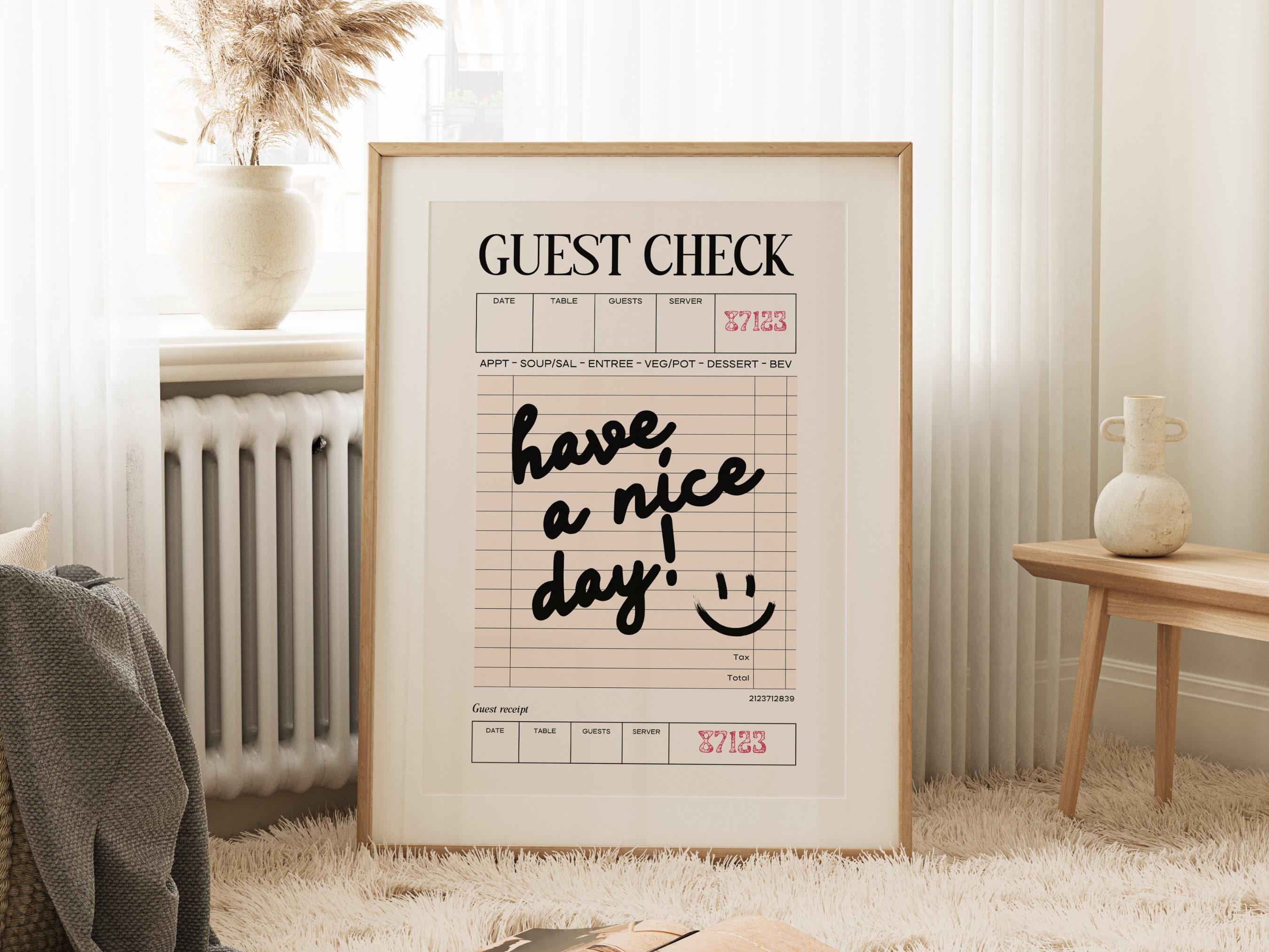 Guest Check Print, Minimalist Printable Wall Art, Have a Nice Day ...