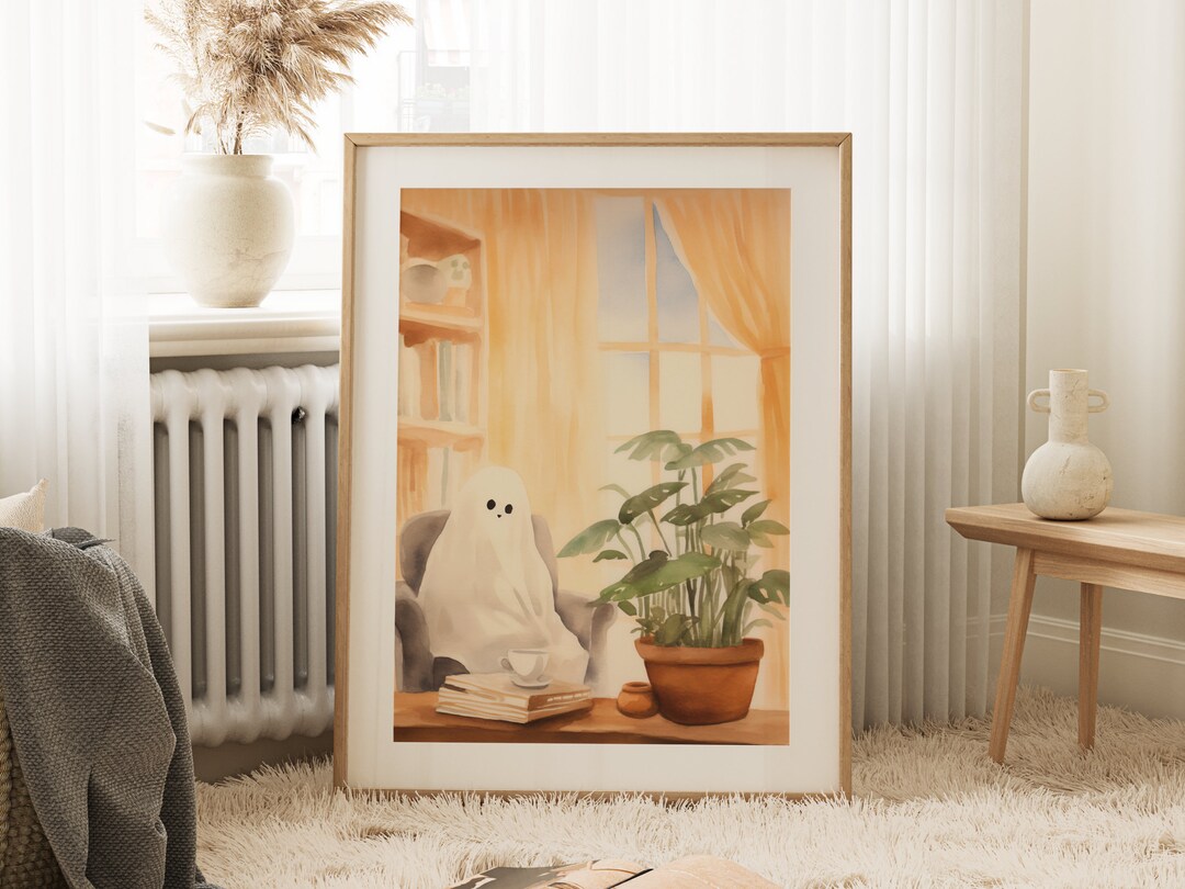 Watercolor Cosy Cute Ghost Print, Halloween Minimalist Printable Wall ...