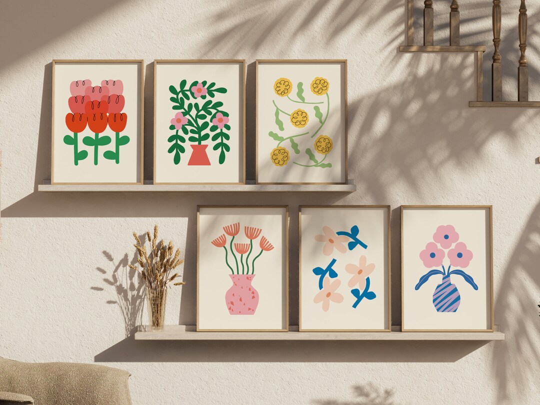 Modern Abstract Flower Art, Set of Six Prints, Minimalist Printable ...