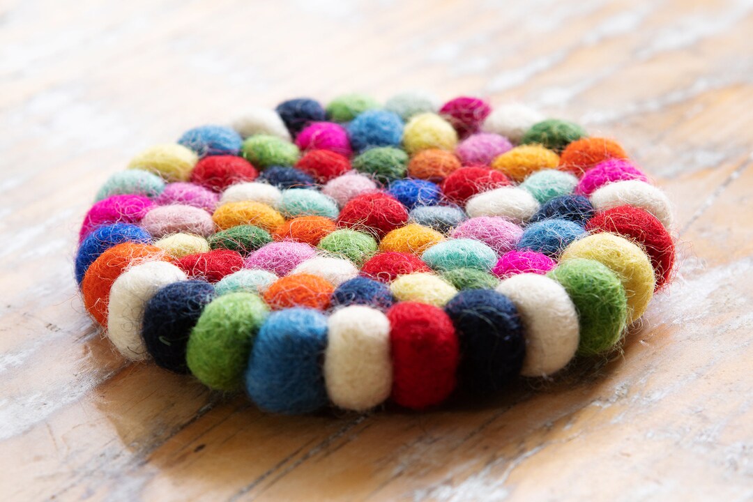 Felt Ball Coaster, 100% Virgin Wool, Round, Heat-resistant, Handmade - Etsy