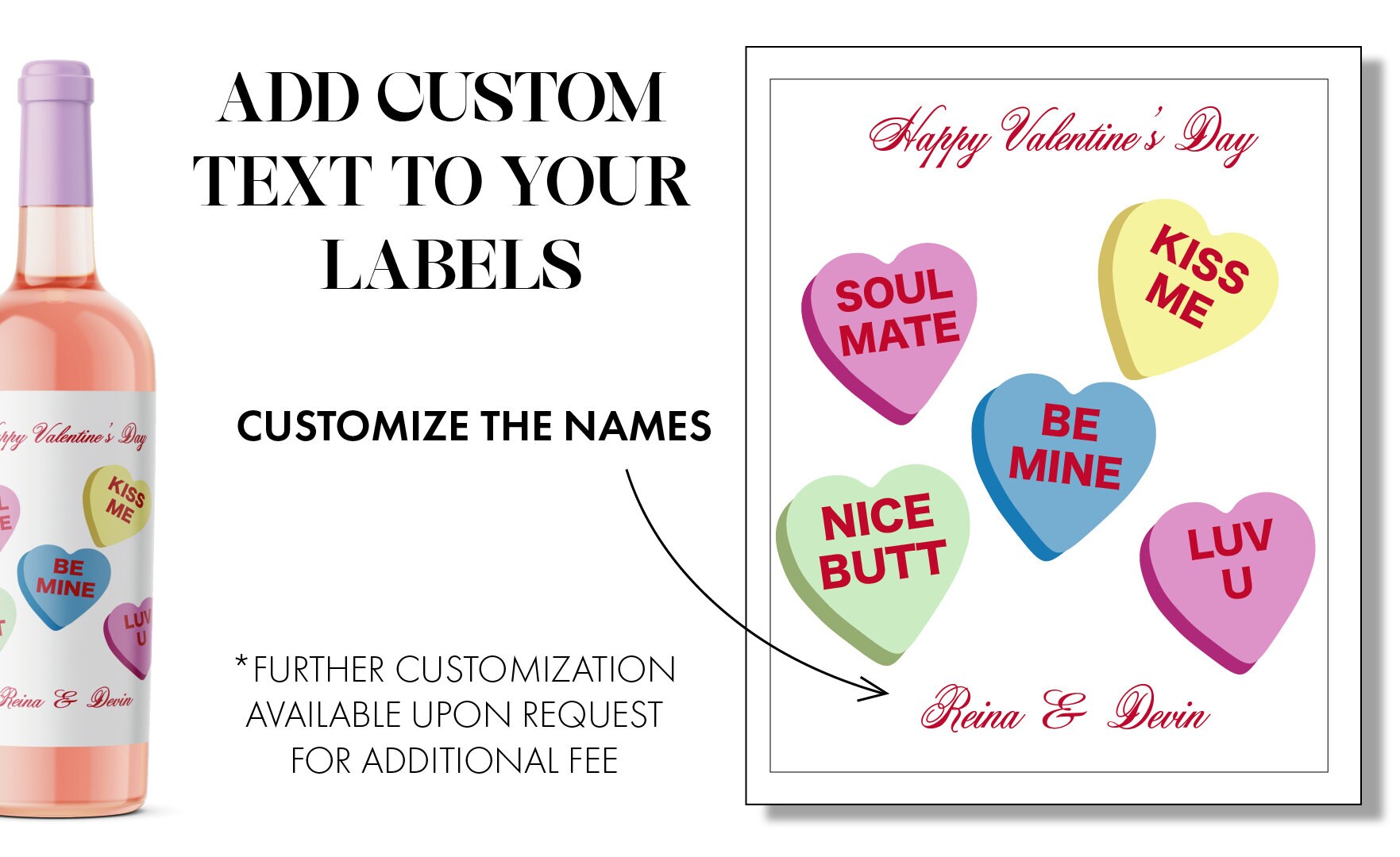 CUSTOM WINE LABEL for Valentine's Day | Cute Conversation Hearts ...