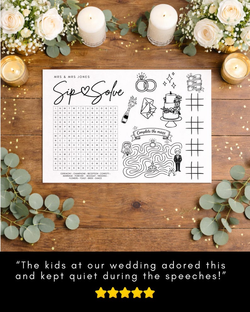 Personalised Wedding Activity Sheet, Wedding Table Games, Kids Wedding ...