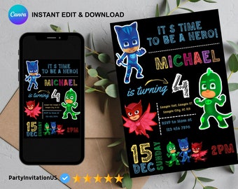 Pjm Birthday Invite - Etsy