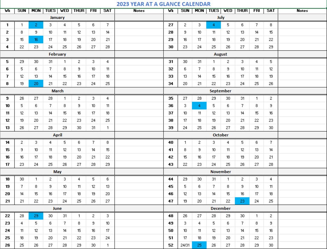 Simple Editable Printable Year at a Glance Spreadsheet Calendar - Etsy