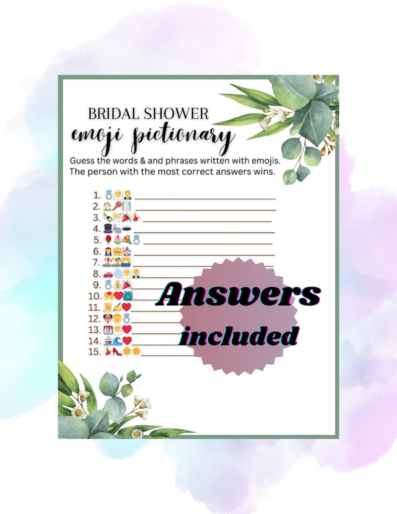 Emoji Pictionary Bridal Shower Game Wedding Shower Game Emoji - Etsy