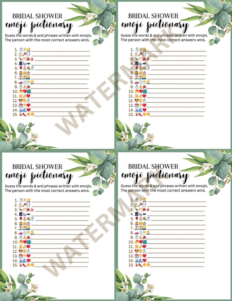 Emoji Pictionary Bridal Shower Game, Wedding Shower Game Emoji Bridal ...