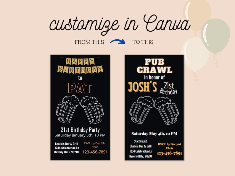 Editable Birthday Party Digital Invitation Text Invitation 21st Birthday Pub Crawl Digital ...
