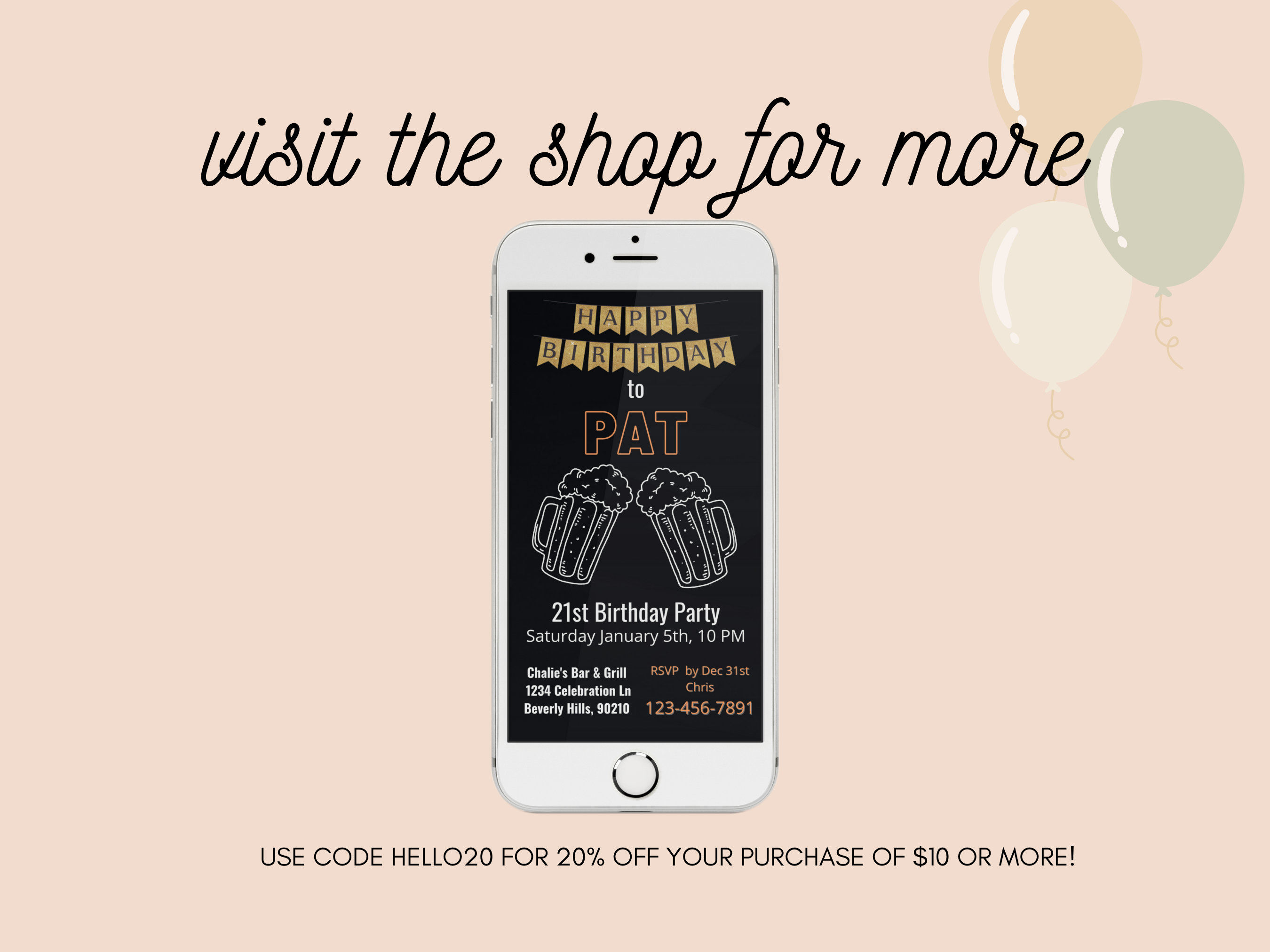 Editable Birthday Party Digital Invitation Text Invitation 21st ...