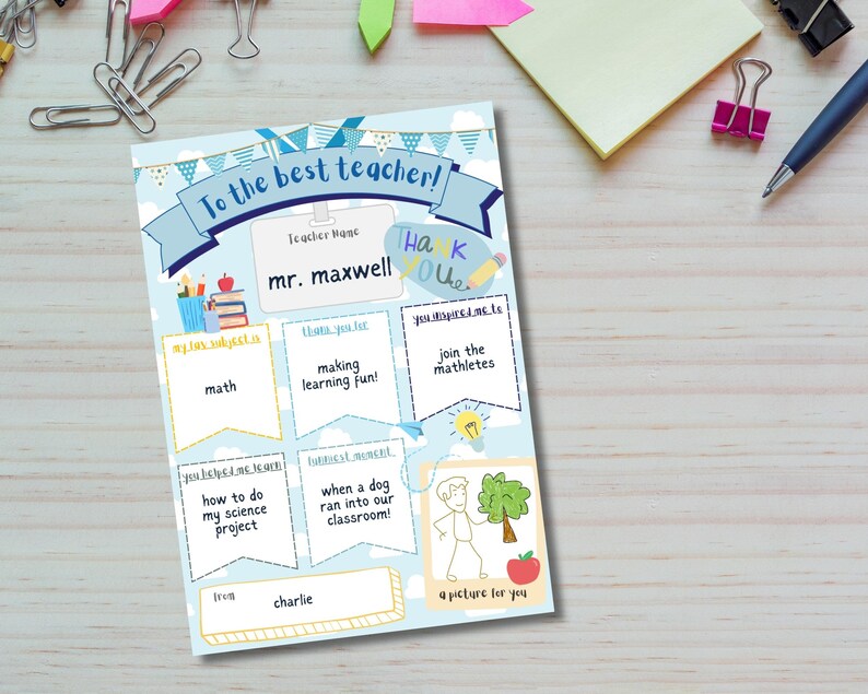 2pk Thank You Teacher Activity Sheet Includes Pink & Blue - Etsy