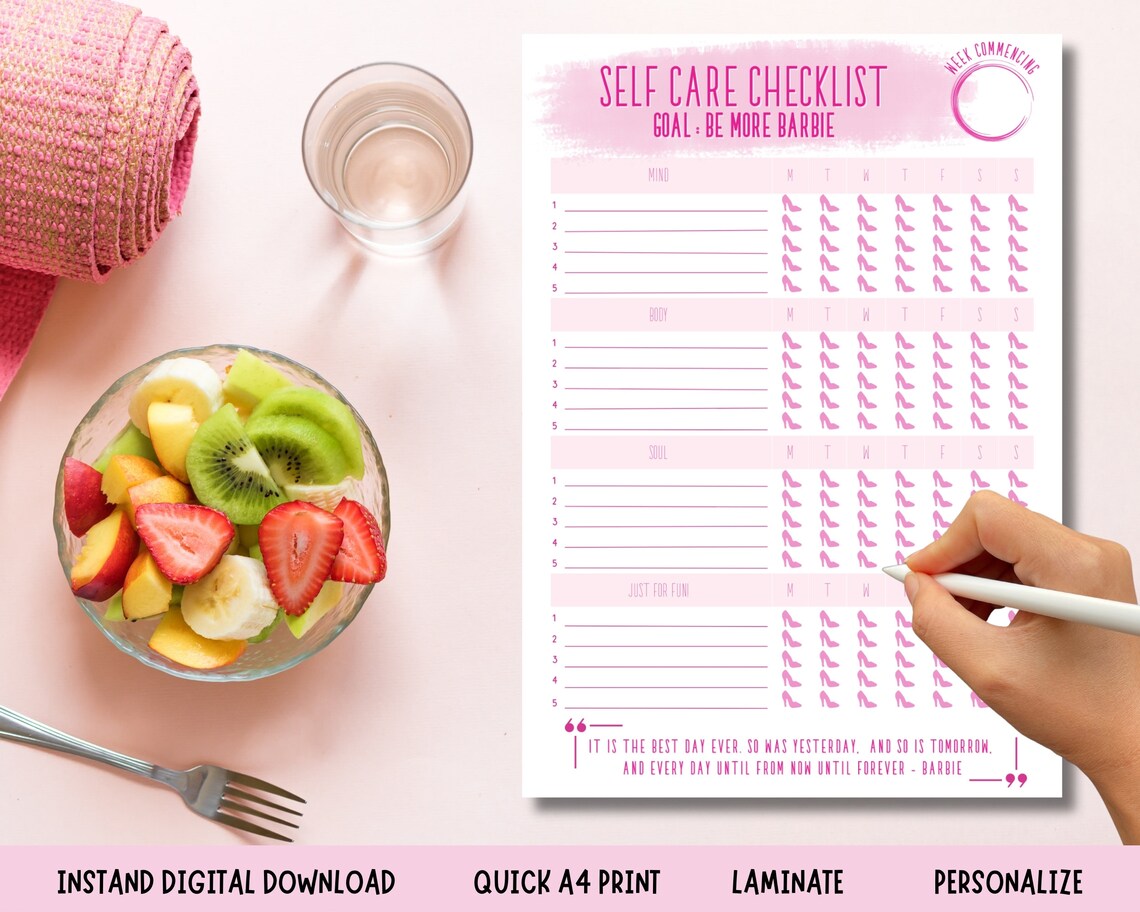 Barbie Inspired Self Care Checklist Mind Body Soul & Fun - Etsy