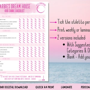 Barbie's Dream House Weekly Chore Chart | Printable for Elementary Kids ...