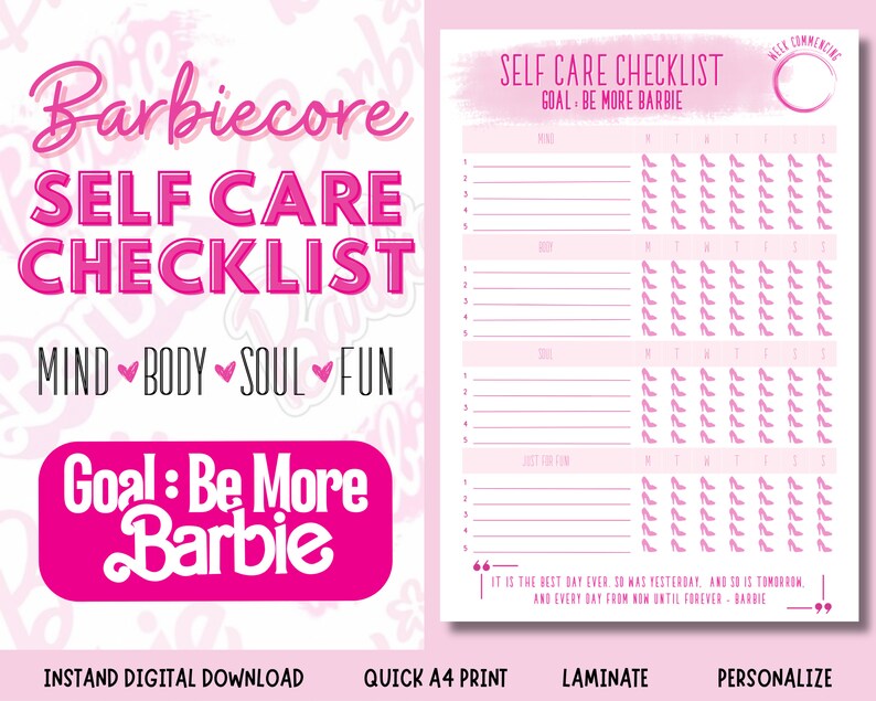 Barbie Inspired Self Care Checklist | Mind, Body, Soul, & Fun Weekly ...