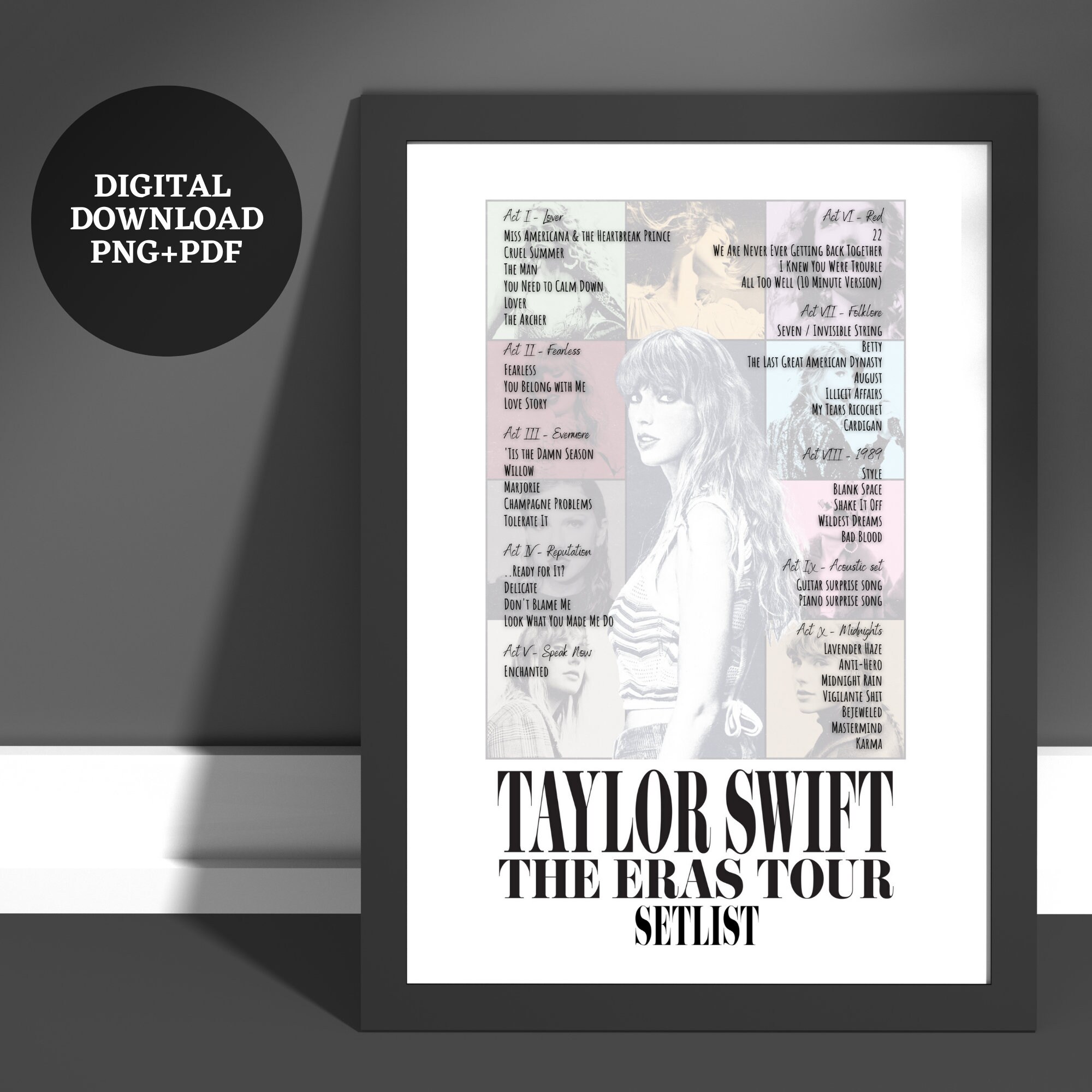 Taylor Swift the Eras Tour Setlist Poster Minimalist Vintage Music ...