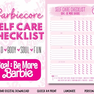 Barbie Inspired Self Care Checklist Mind Body Soul & Fun - Etsy