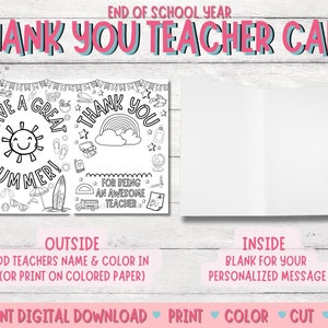 End of School Year Doodle Card - Thank You Teacher - Front & Back ...