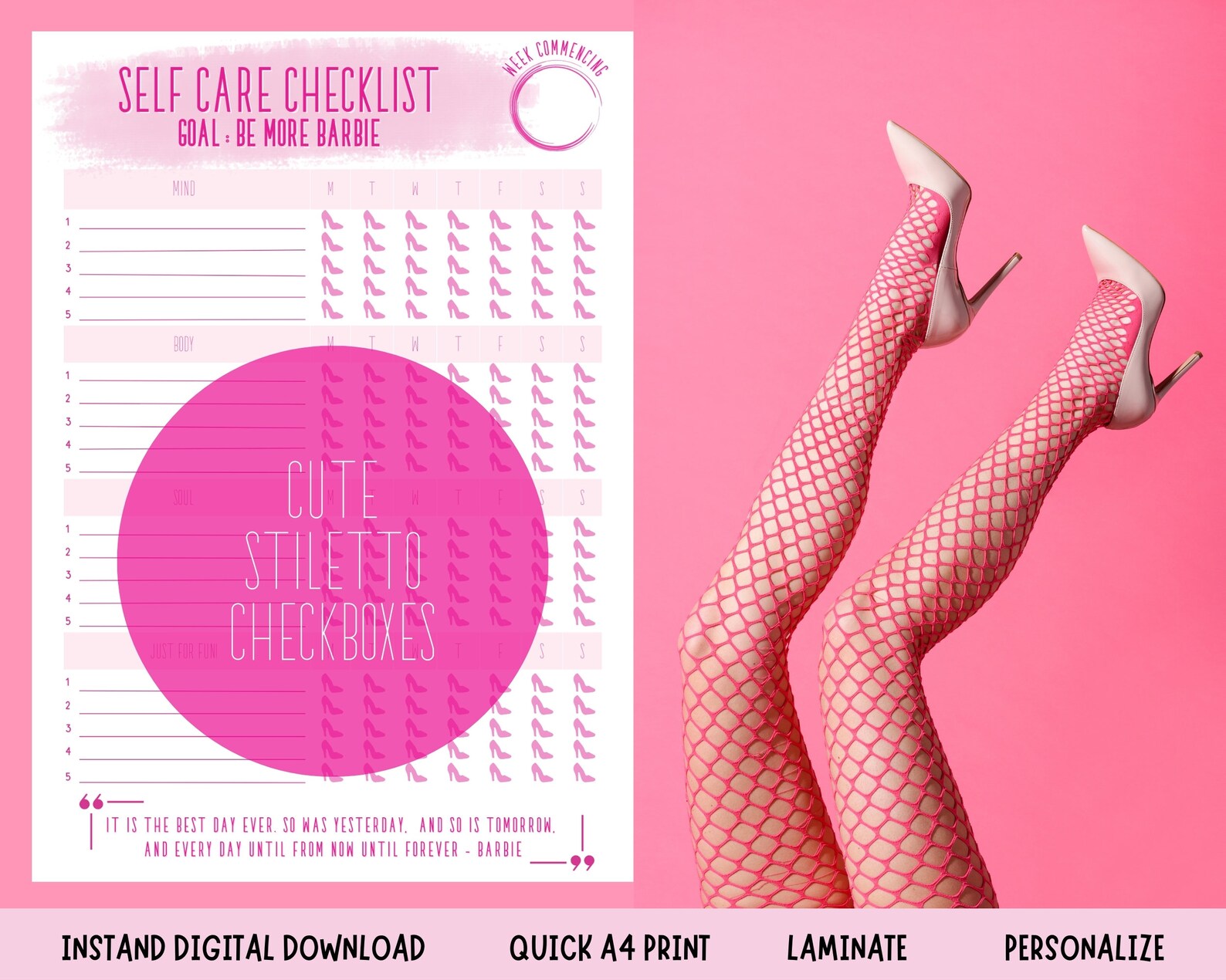 Barbie Inspired Self Care Checklist Mind Body Soul & Fun - Etsy