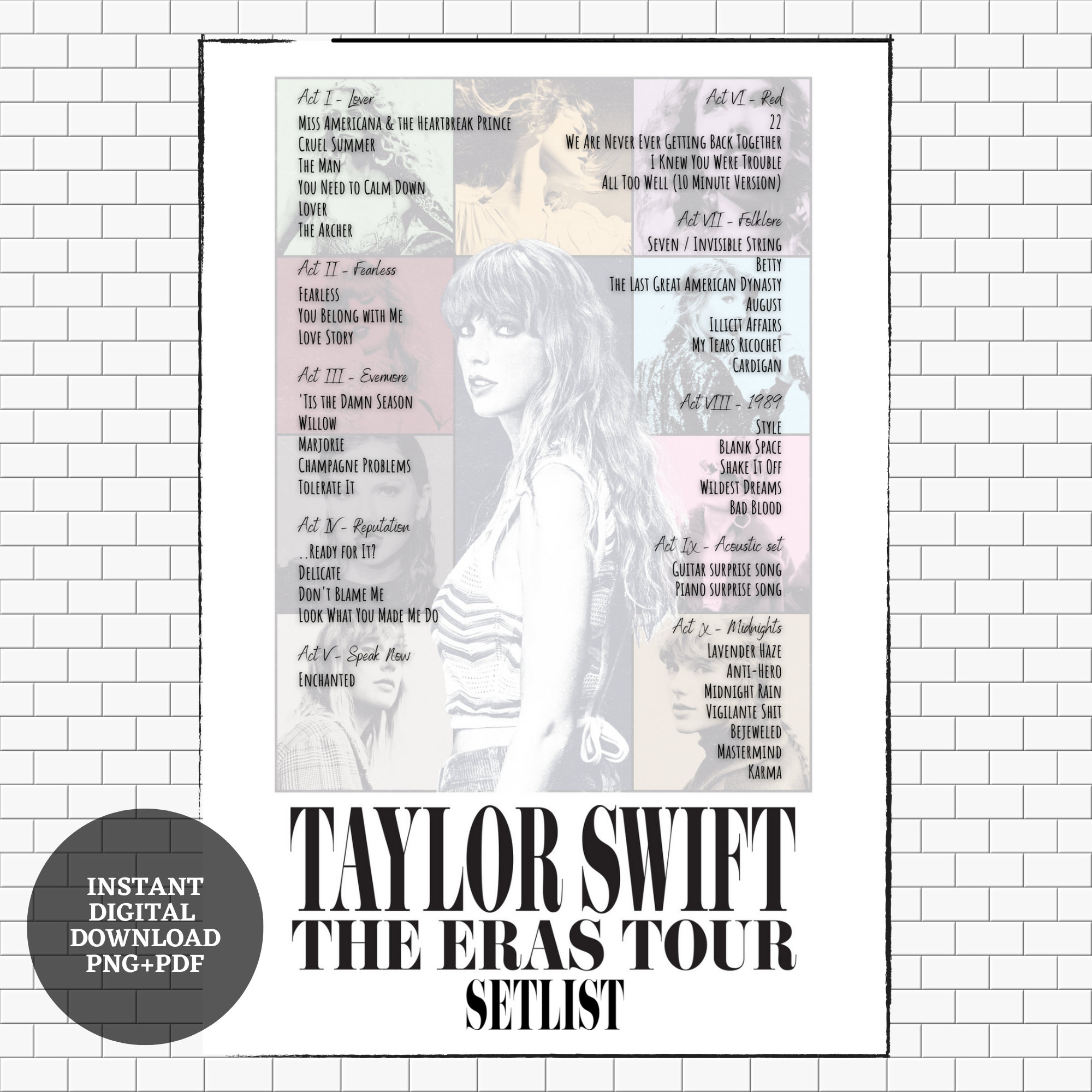 Taylor Swift the Eras Tour Setlist Poster Minimalist Vintage Music ...